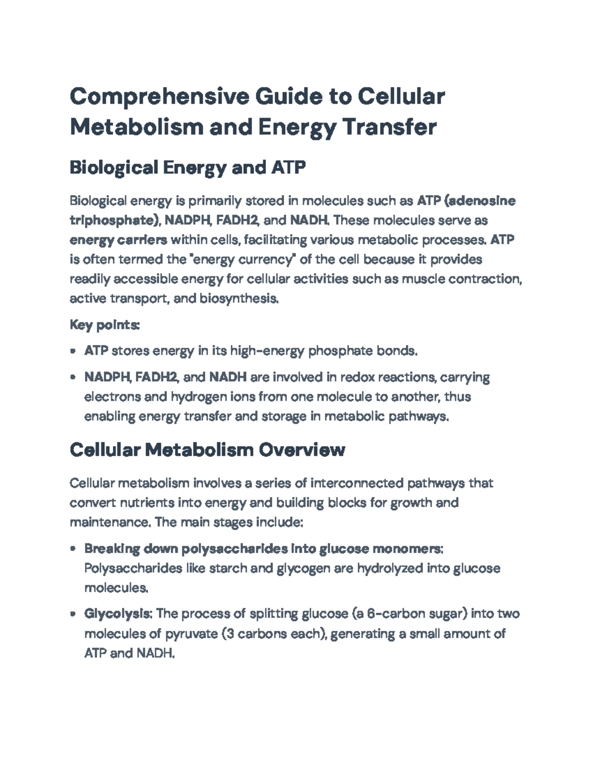 Comprehensive Guide to Cellular Metabolism & Energy Transfer (BIO 101 ...