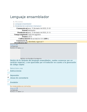 Autocalificable S2 Lenguaje Ensamblador - Lenguaje ensamblador 1. Mis ...