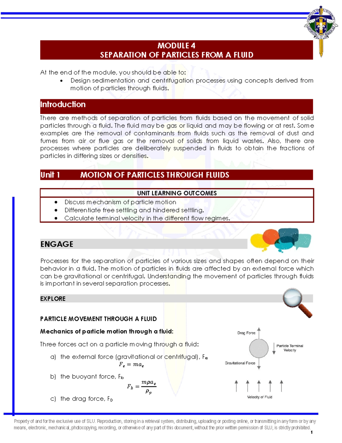 SLU SEA Ch E 3121 Module 4: Separation of Particles from Fluids - Studocu