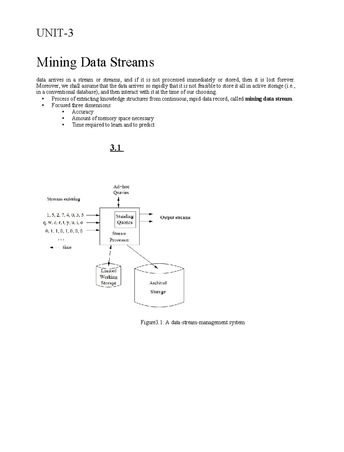 DA unit 3 - NA there is no need for detail explanation - UNIT- Mining Data Streams data arrives ...