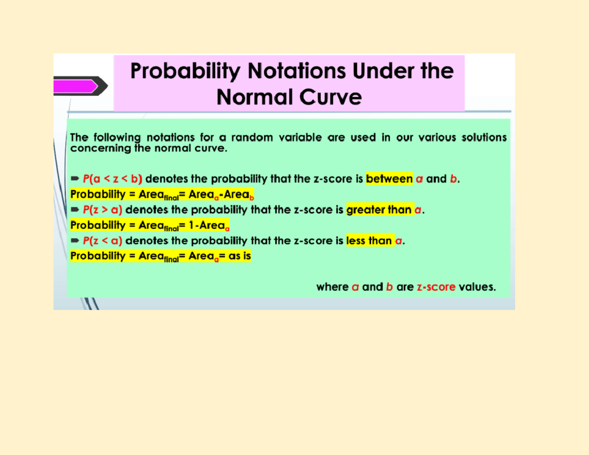 Statistics Lessons - Probability Notations under the Normal Curve - Studocu