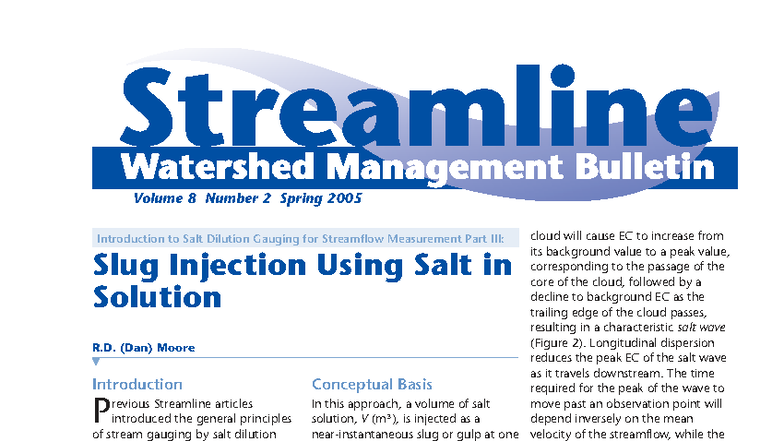 Moore 2005: Introduction to Salt Dilution Gauging for Streamflow ...