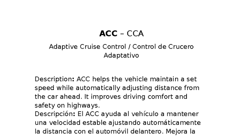 ACC CCA Adaptive Cruise Control & Vehicle Systems Overview - Studocu