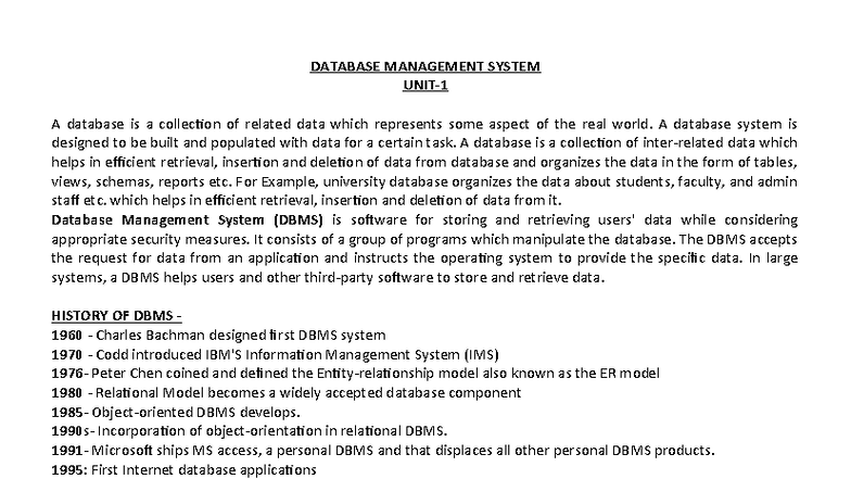 DATABASE MANAGEMENT SYSTEM (DBMS) Overview and Key Concepts - Studocu