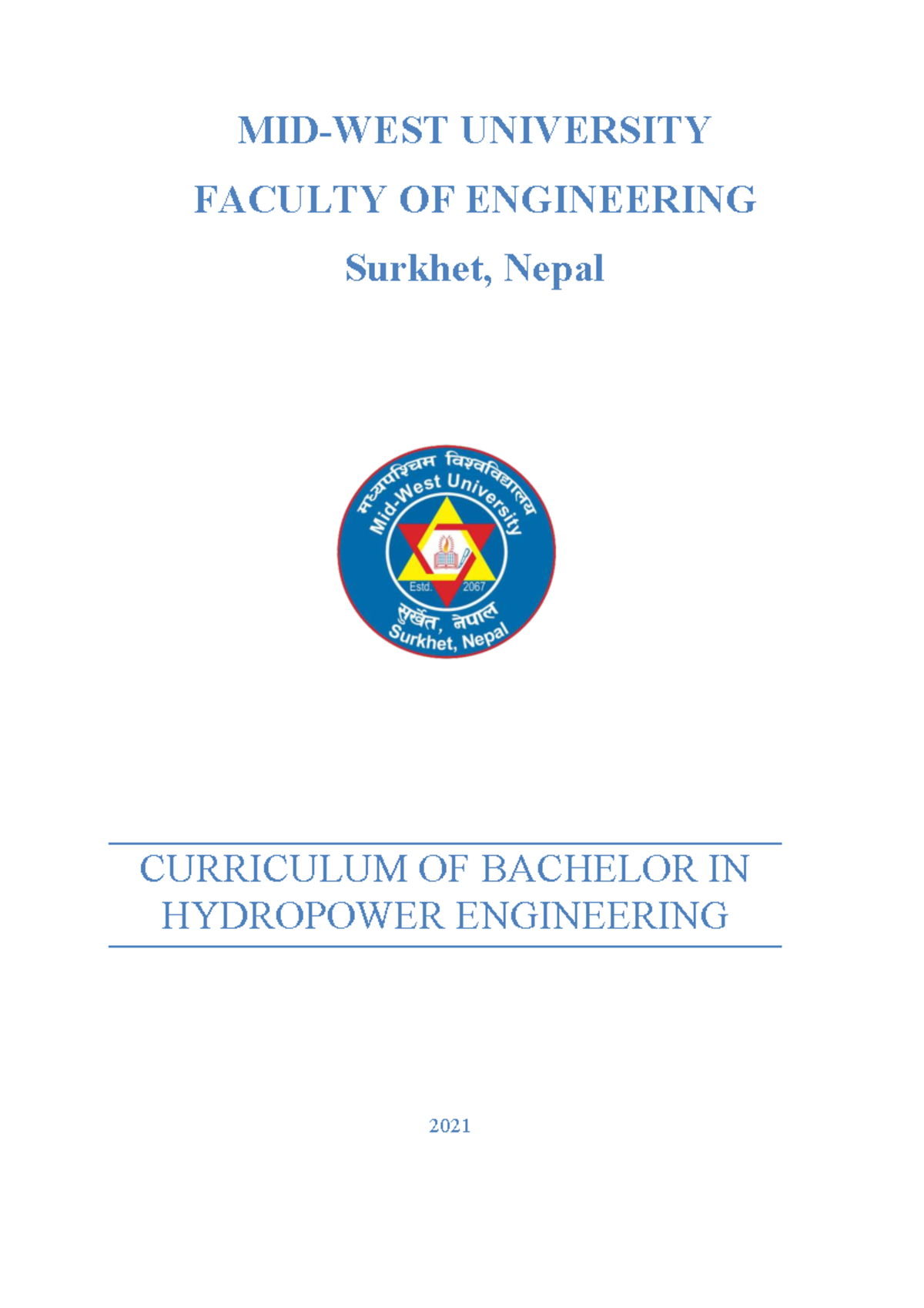 B.E. Hydropower Engineering Curriculum Syllabus - Mid West University ...