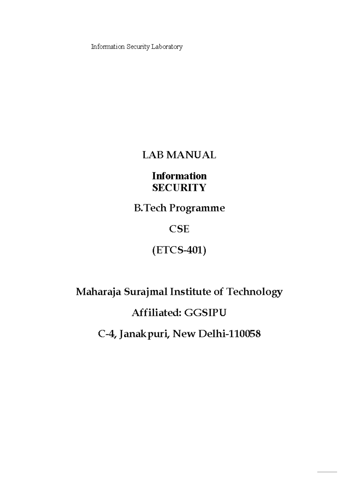 Information Security Laboratory Manual (ETCS 451) for B.Tech CSE - Studocu