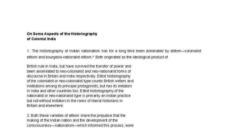 Historiography of Colonial India: Elitism and Nationalism Analysis ...
