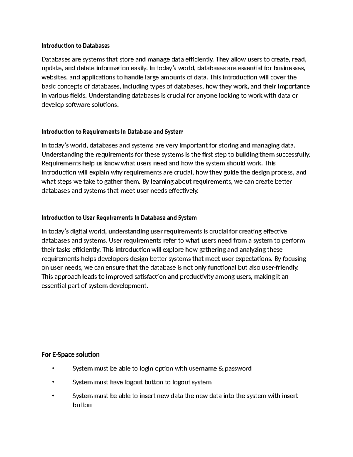 e-jet DS Database: Introduction to DB Requirements and User Needs - Studocu
