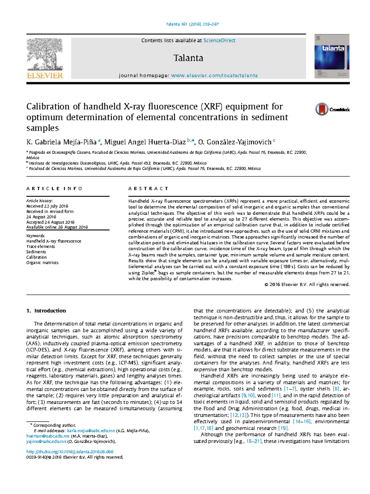 Calibration of Handheld XRF for Elemental Analysis in Sediments - Studocu