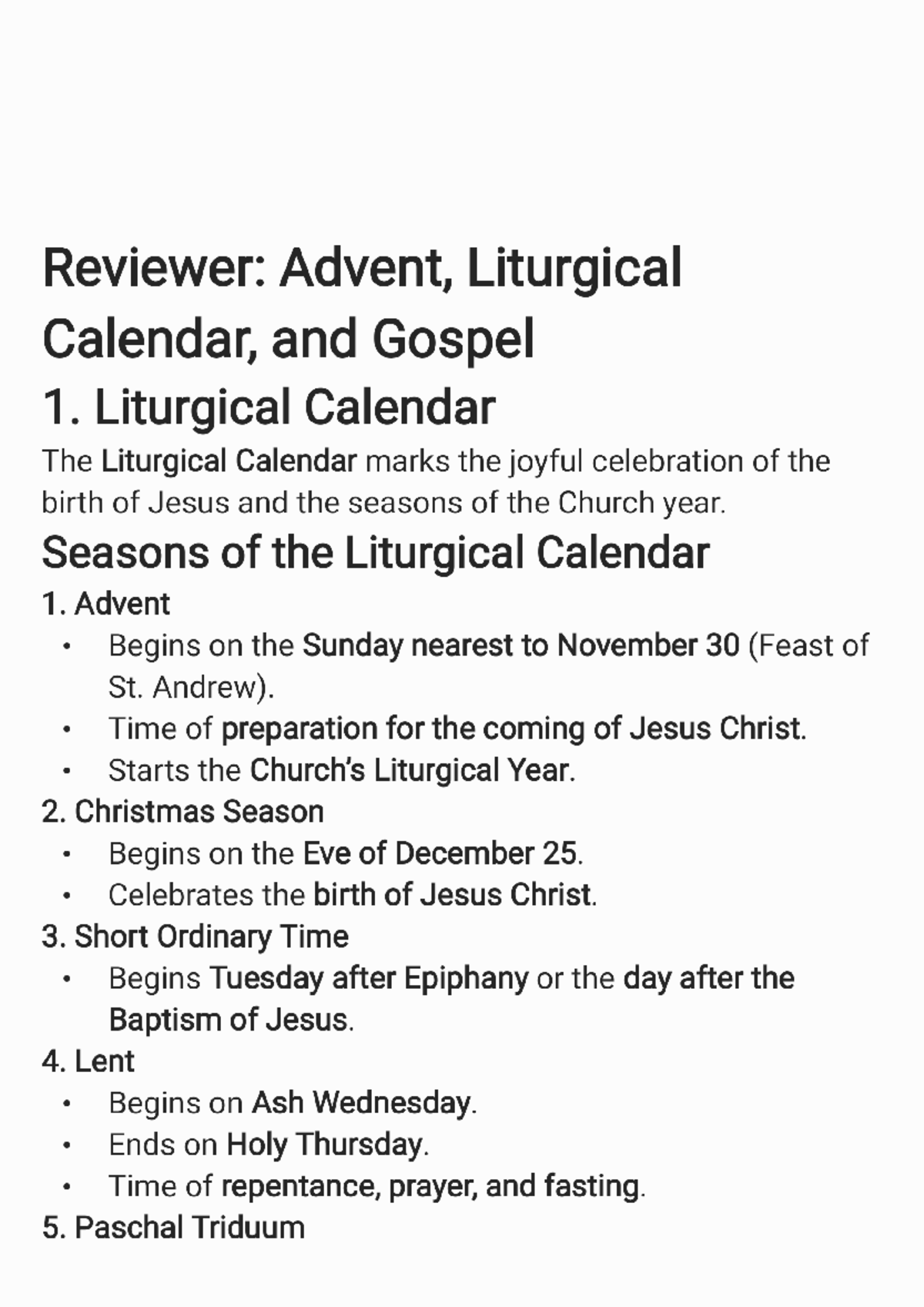 Rel Ed - Reviewer: Advent, Liturgical Calendar, and Gospel Insights ...