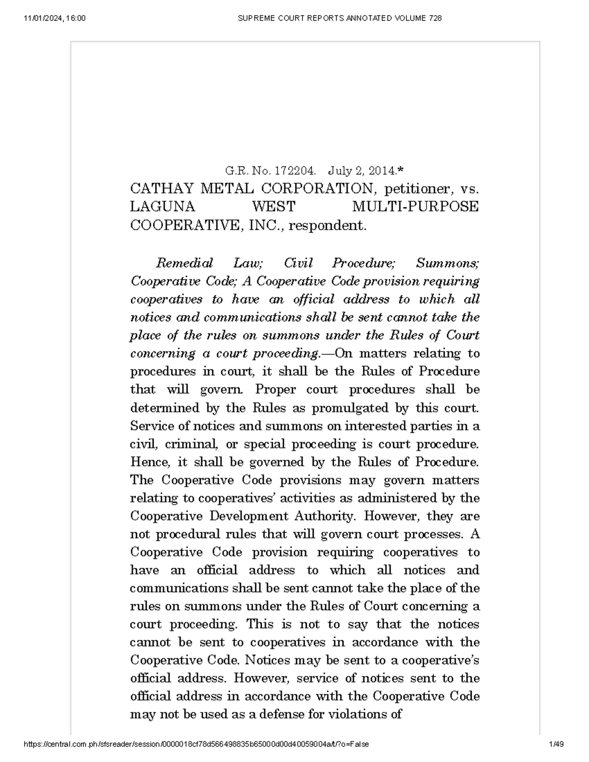 Cathay Metal Corporation vs. Laguna West Cooperative, G.R. No. 172204 ...