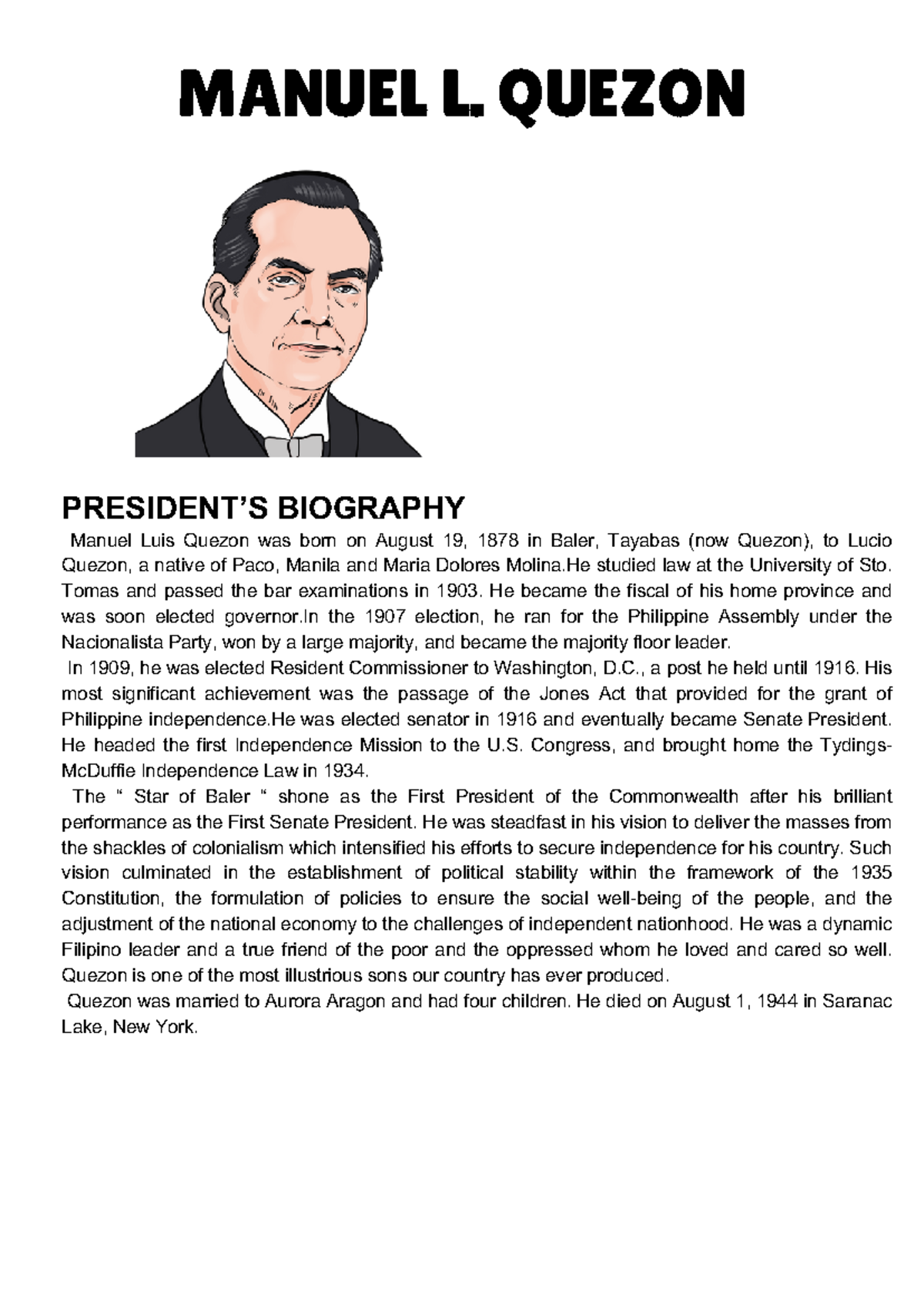Manuel L Quezon Qualities