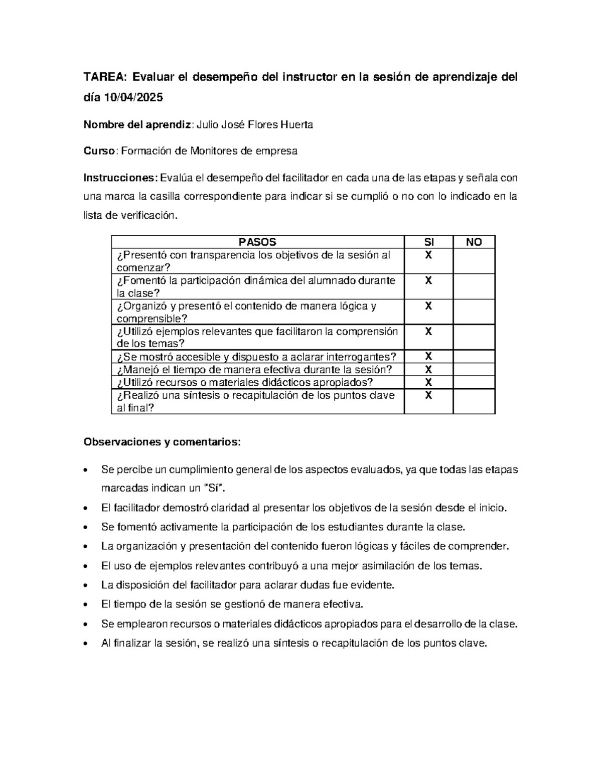 Lista DE Verificacion DE Desempeño Romero Jimenez - TAREA: Evaluar el ...
