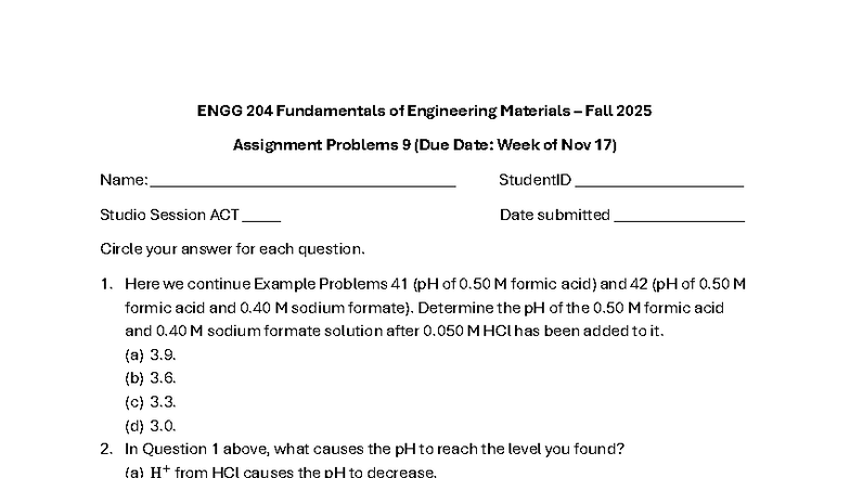 ENGG 204 Assignment Problems 9 - Fundamentals of Engineering Materials ...