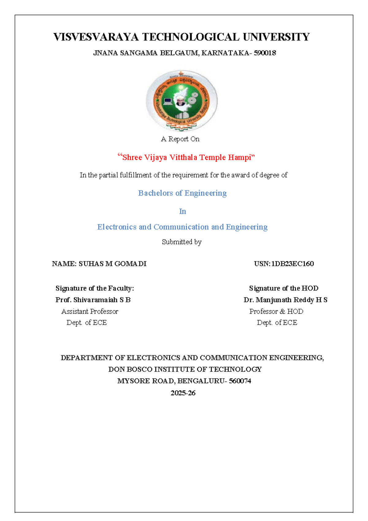 Report on Vijaya Vitthala Temple: IKS Project for BE in ECE - Studocu