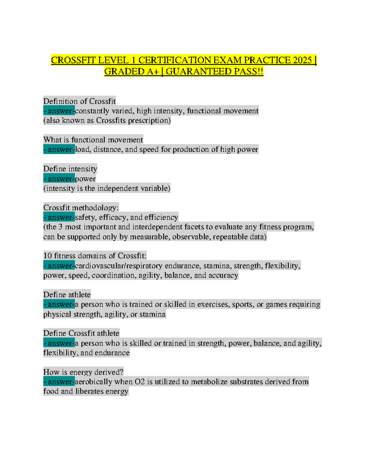 CrossFit Level 1 Certification Exam Practice 2025: Guaranteed Pass ...