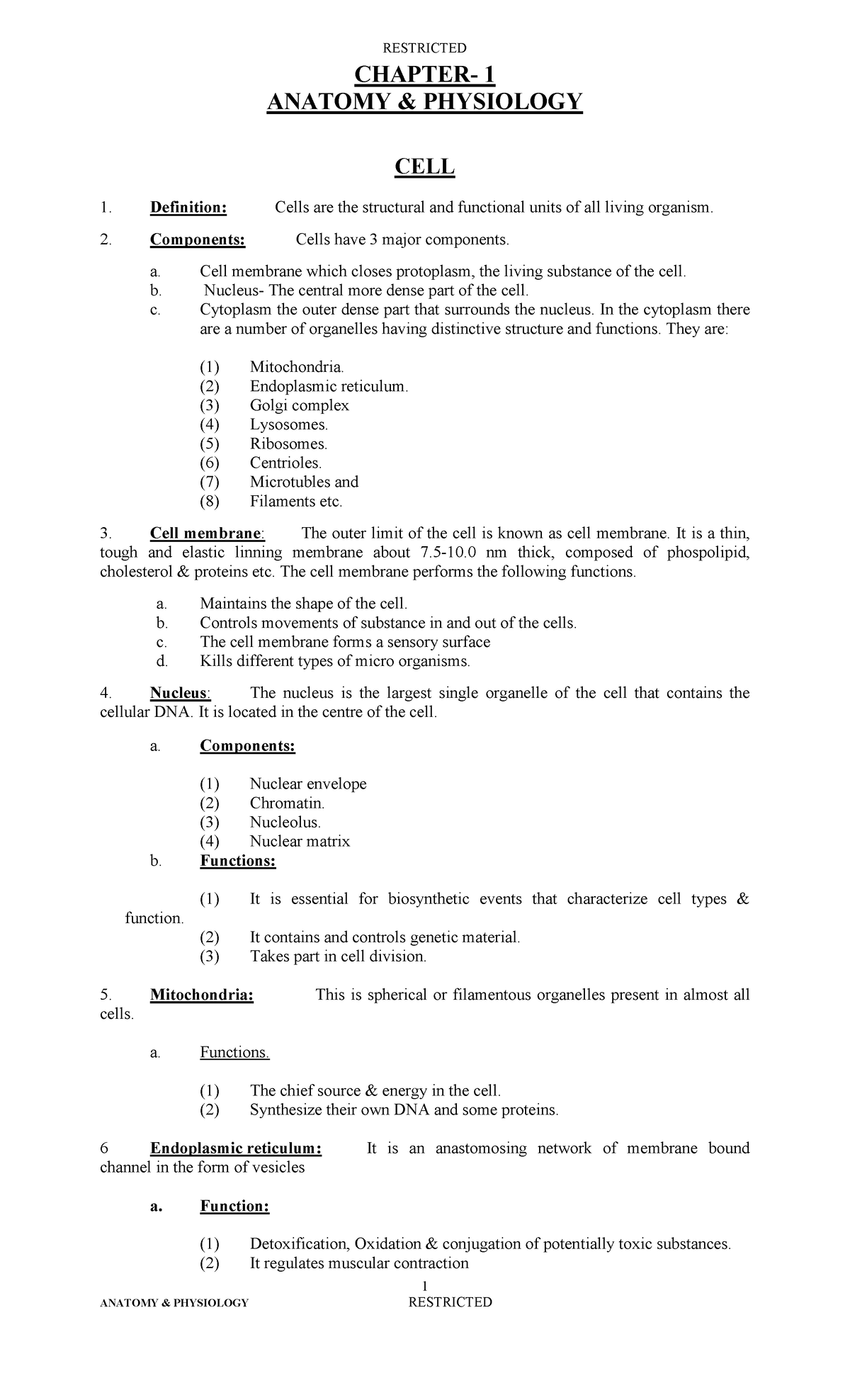 Anatomy & Physiology Lesson Notes: Cells, Tissues, and Organs - Studocu
