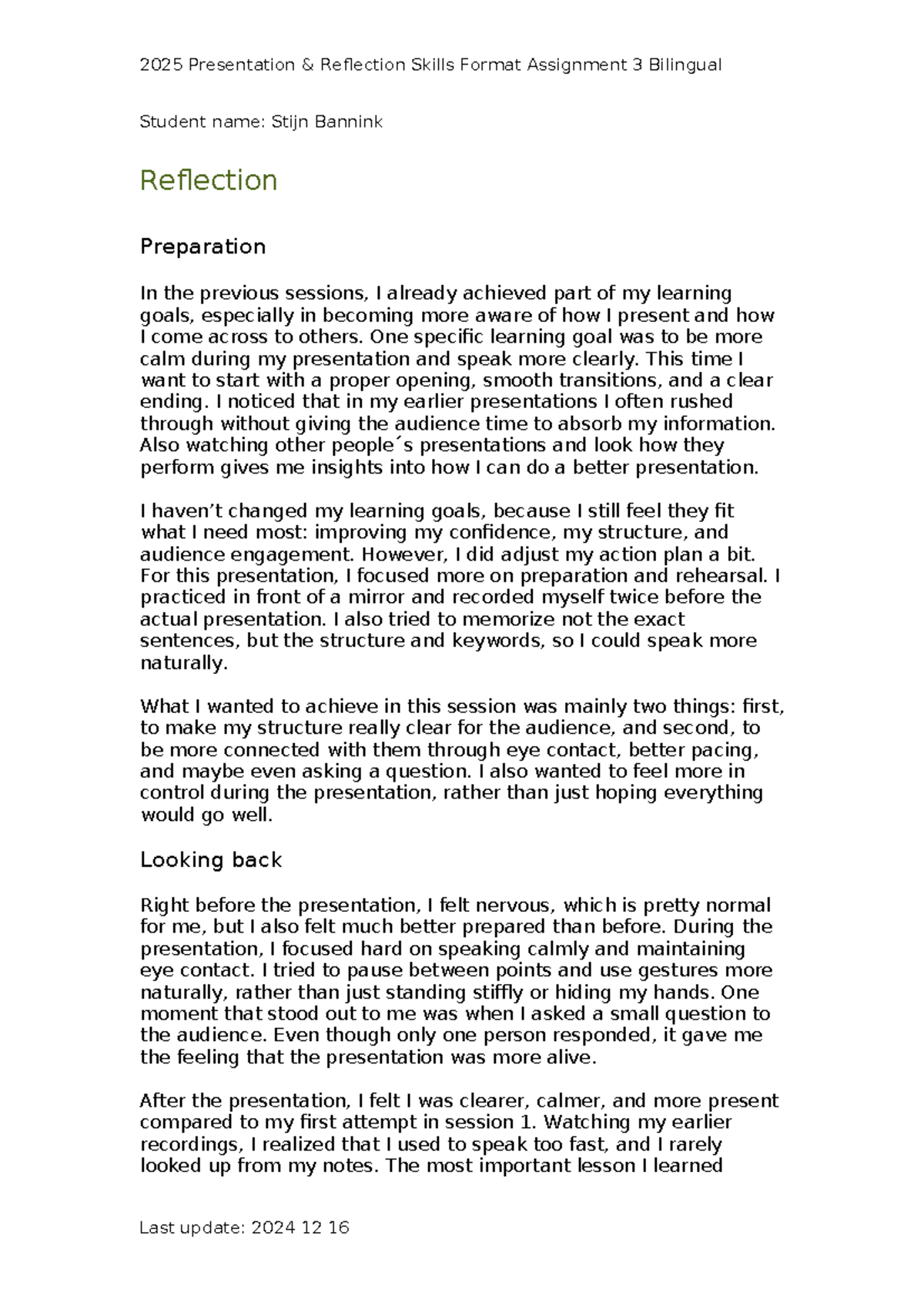 2025 Presentation & Reflection Skills Format Assignment 3: Insights ...