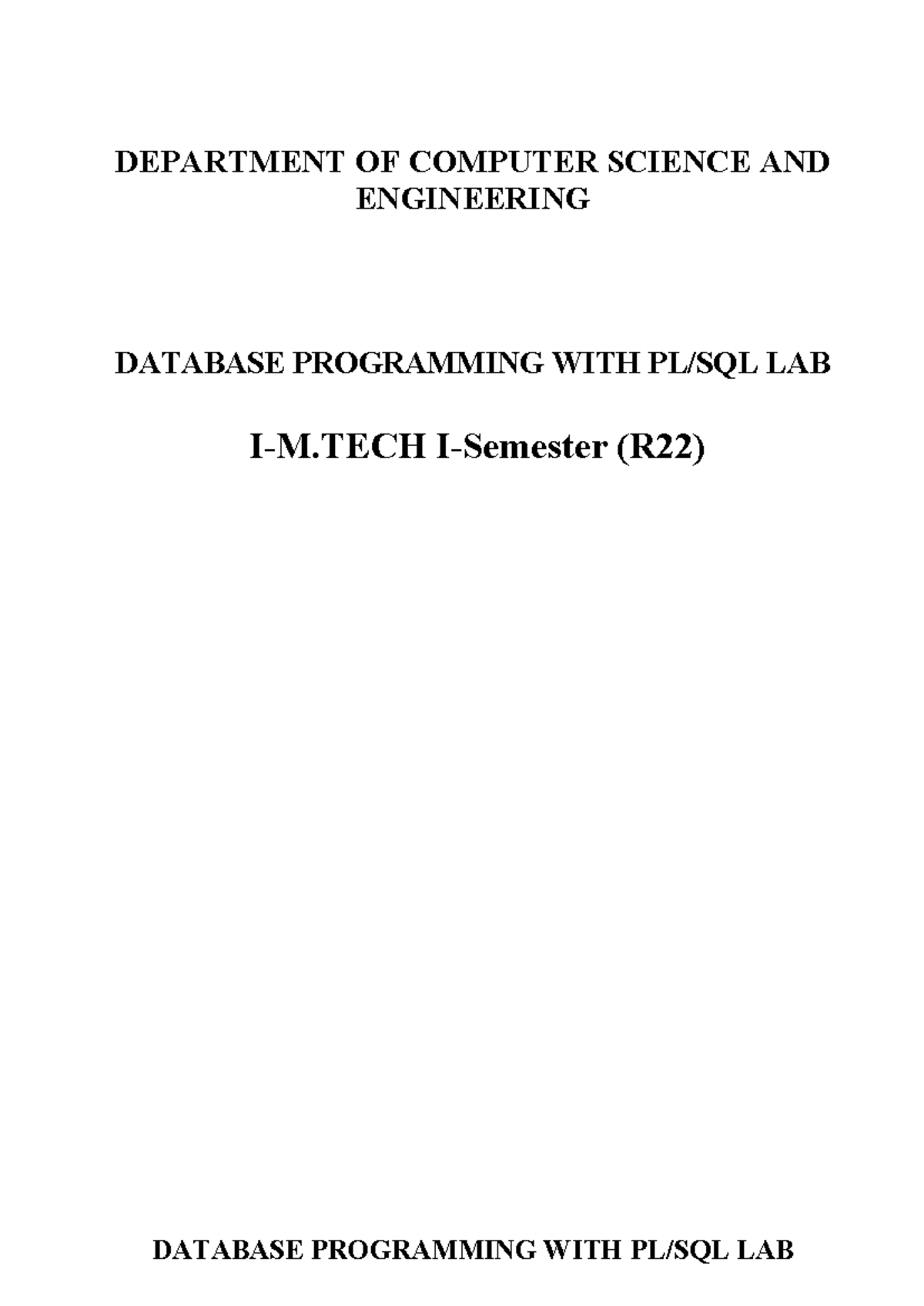 I-I M.Tech(CSE)-R22 Database Programming LAB Manual - DEPARTMENT OF COMPUTER SCIENCE AND ...
