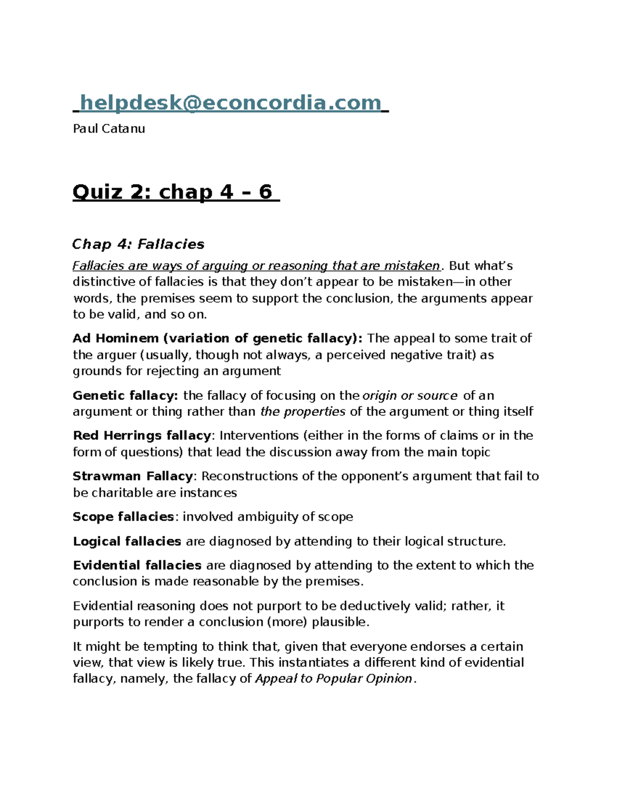 Quiz 2 Notes for PHIL 210: Fallacies & Probability Concepts - Studocu