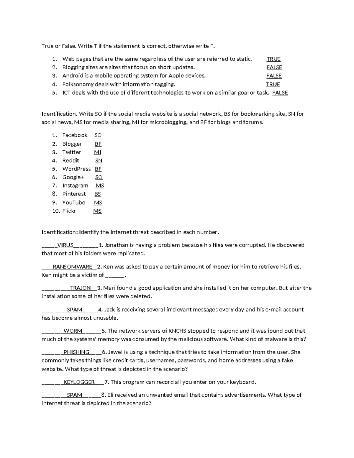 Emtech Quiz Compilation: Internet Threats & Media Software Review - Studocu