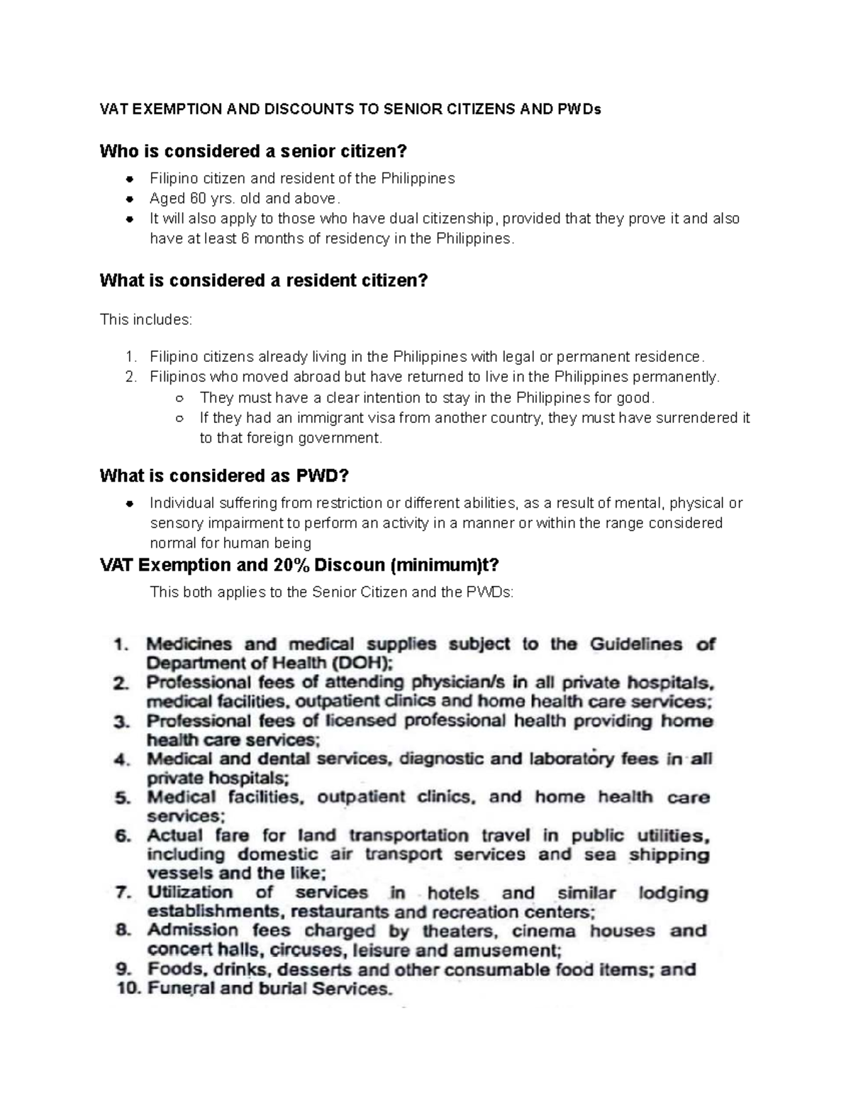 VAT Exemption & Discounts for Senior Citizens & PWDs: A Guide - Studocu