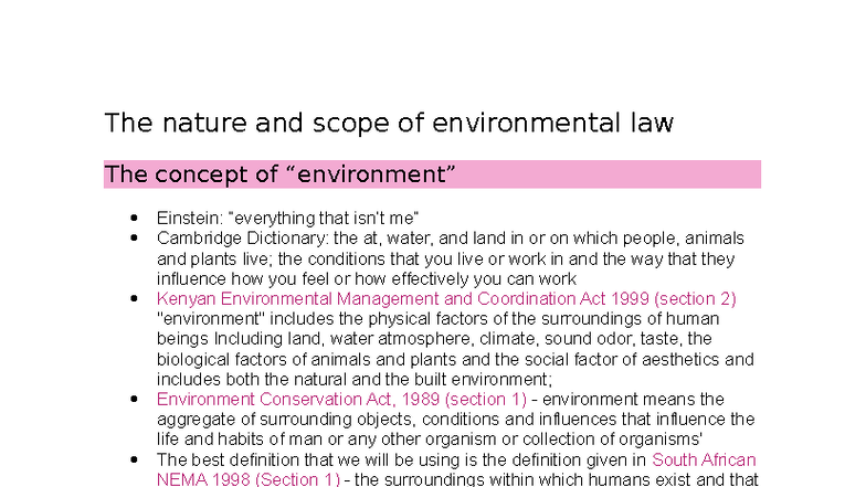 Environmental Law Overview: Nature, Scope, and Principles - Studocu