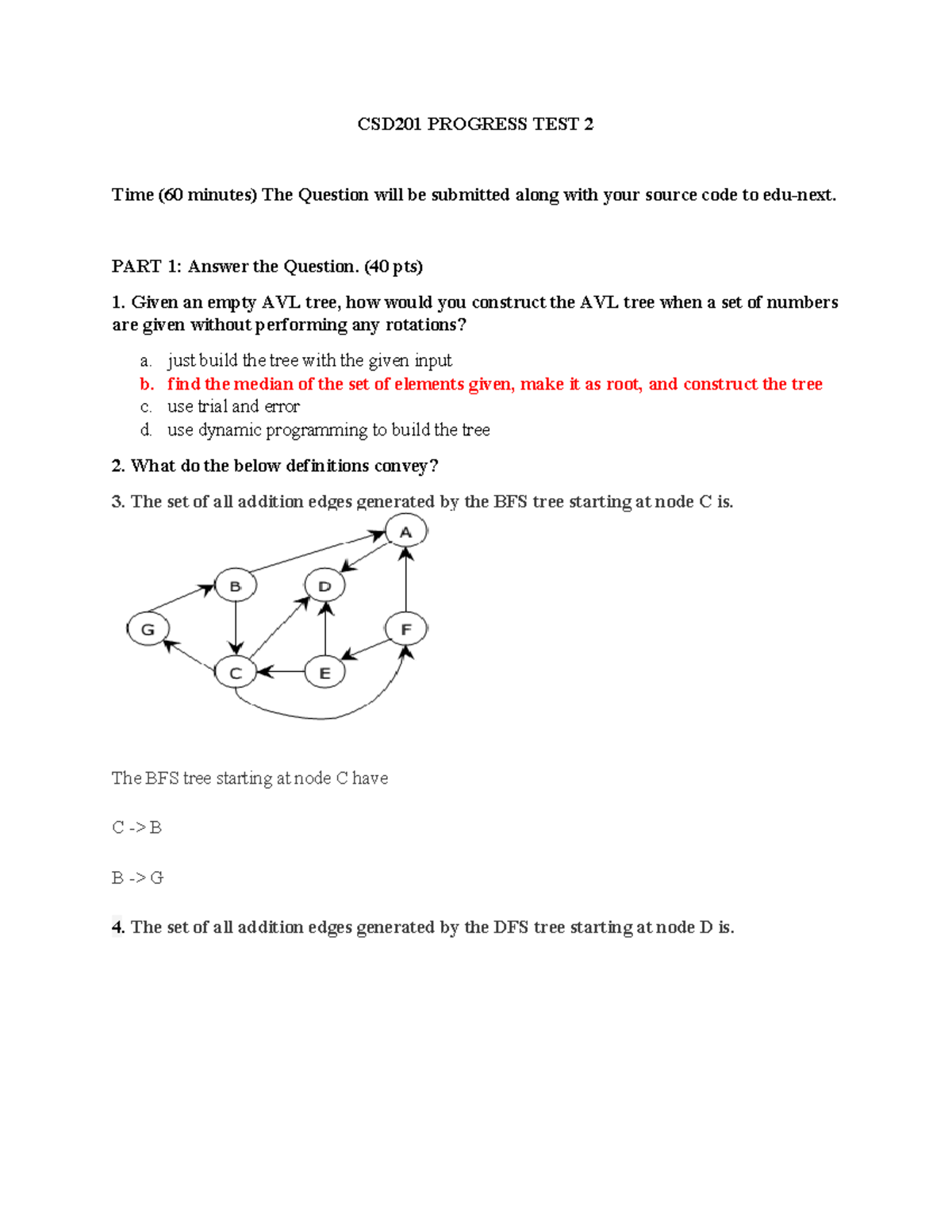CSD201 SU24 Progress Test 2: AVL & Tree Traversal Concepts - Studocu