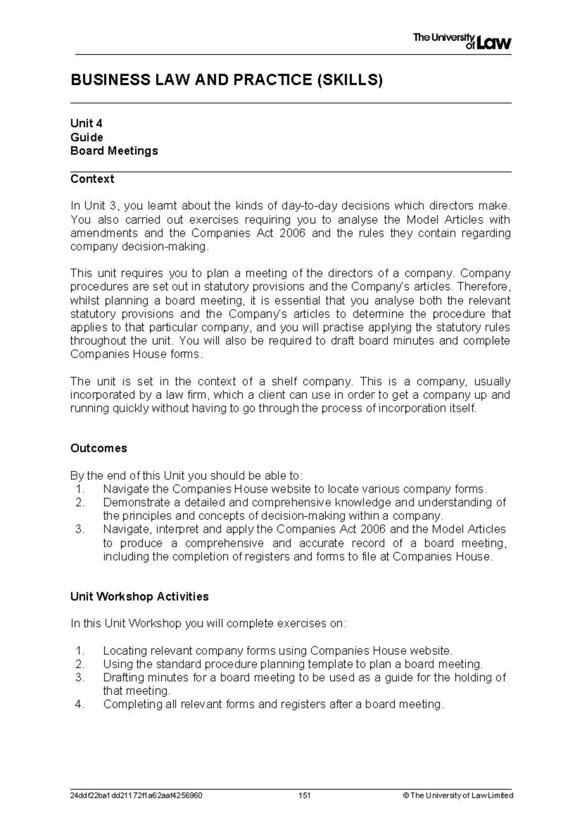 BUSINESS LAW AND PRACTICE (SKILLS) Unit 4 Guide to Board Meetings - Studocu