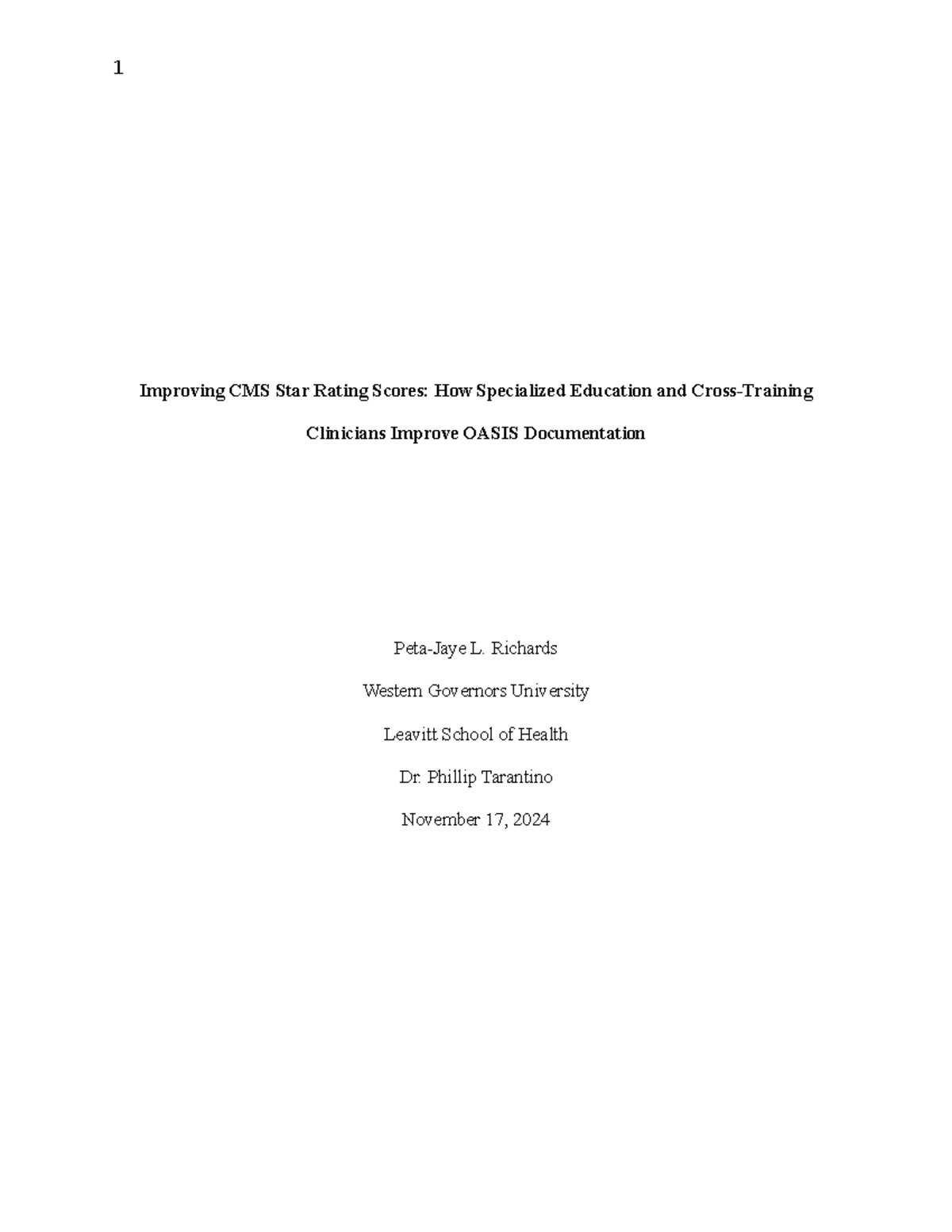 D156 Final Exam Case Study: Enhancing CMS Star Ratings via Training ...