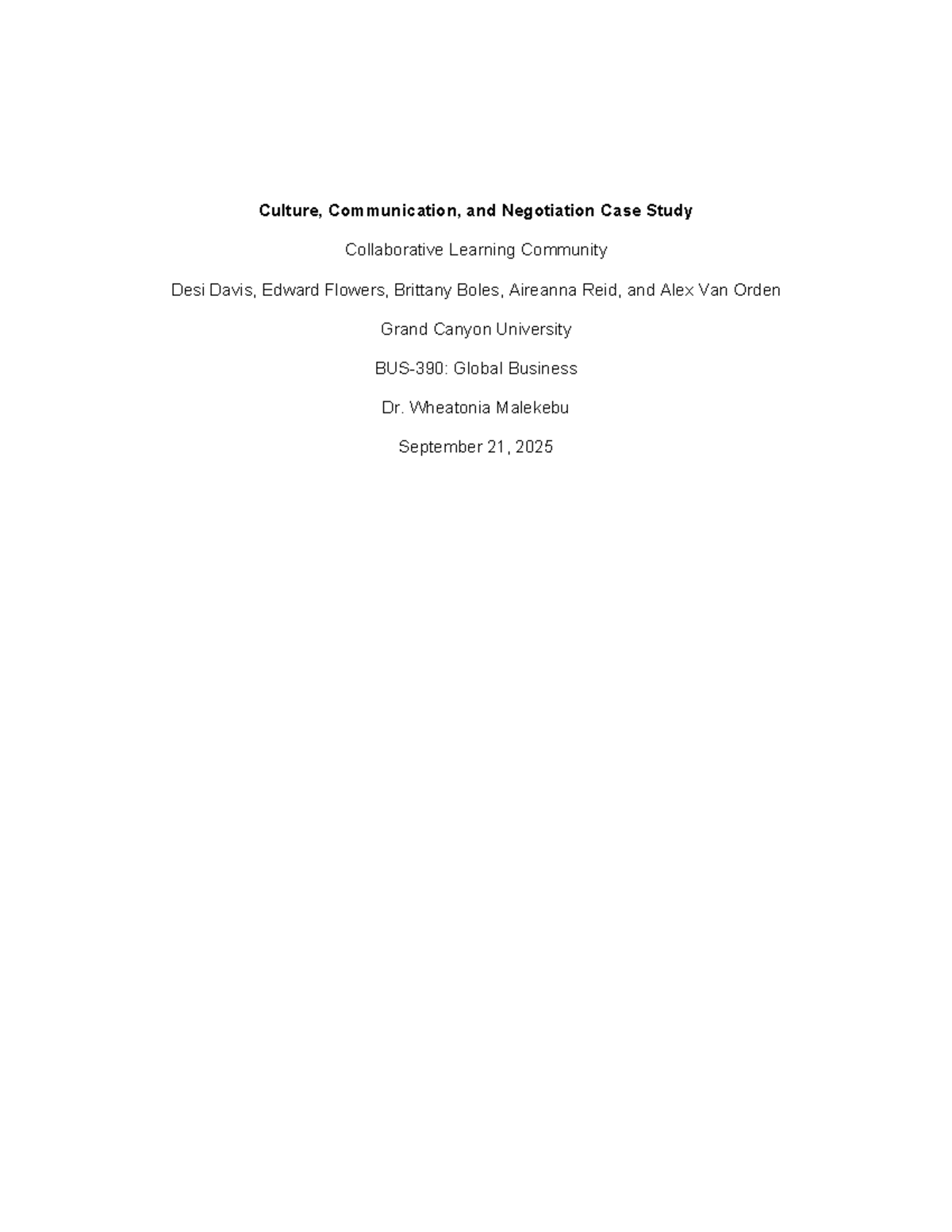 BUS-390 T5 CLC Case Study: Culture and Communication in Global Negotiations - Studocu