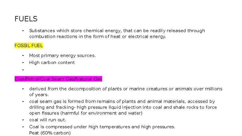 Unit 3 AOS1 Revision: Understanding Fuels and Energy Sources - Studocu