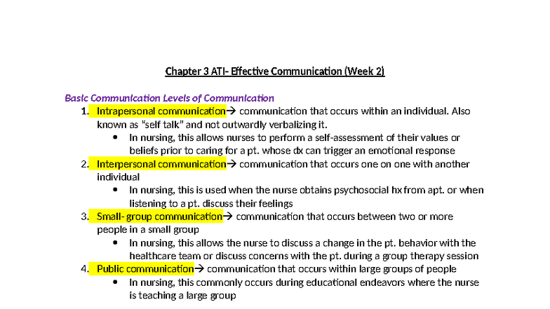 Chapter 3 ATI Notes: Effective Communication in Nursing (Week 2) - Studocu
