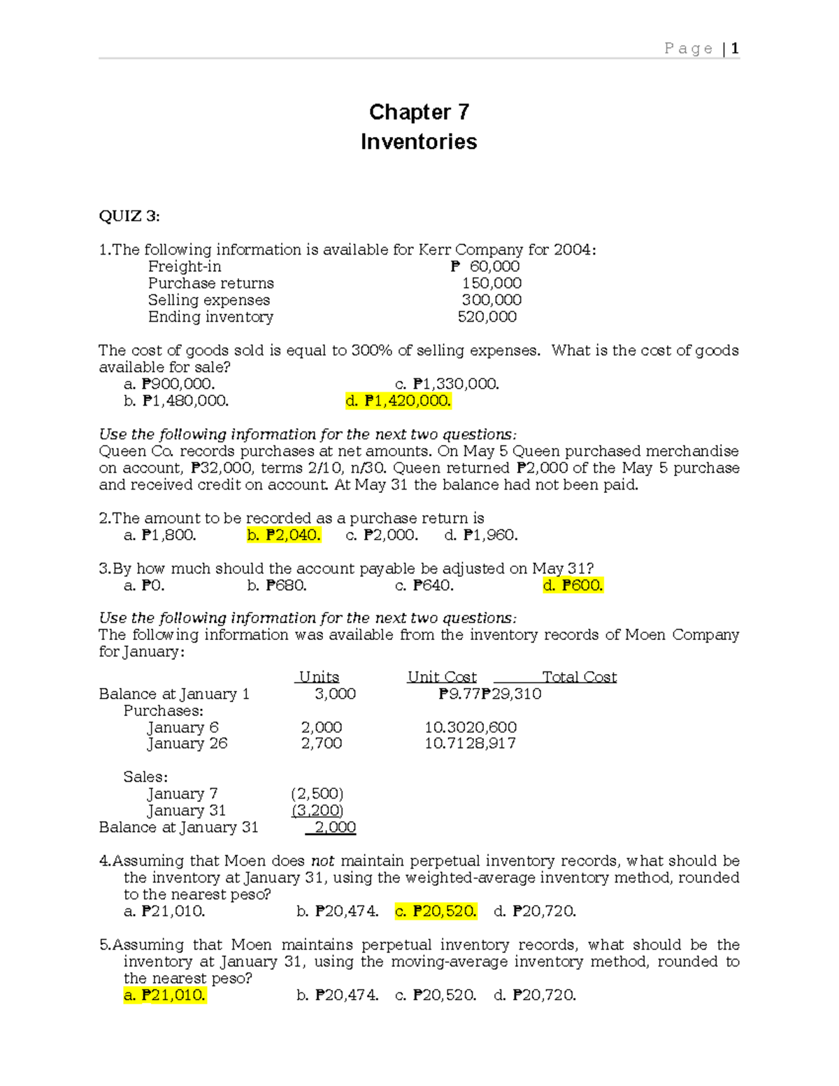 Intermediate Accounting 6: Chapter 7 - Inventories Quiz 3 - Studocu