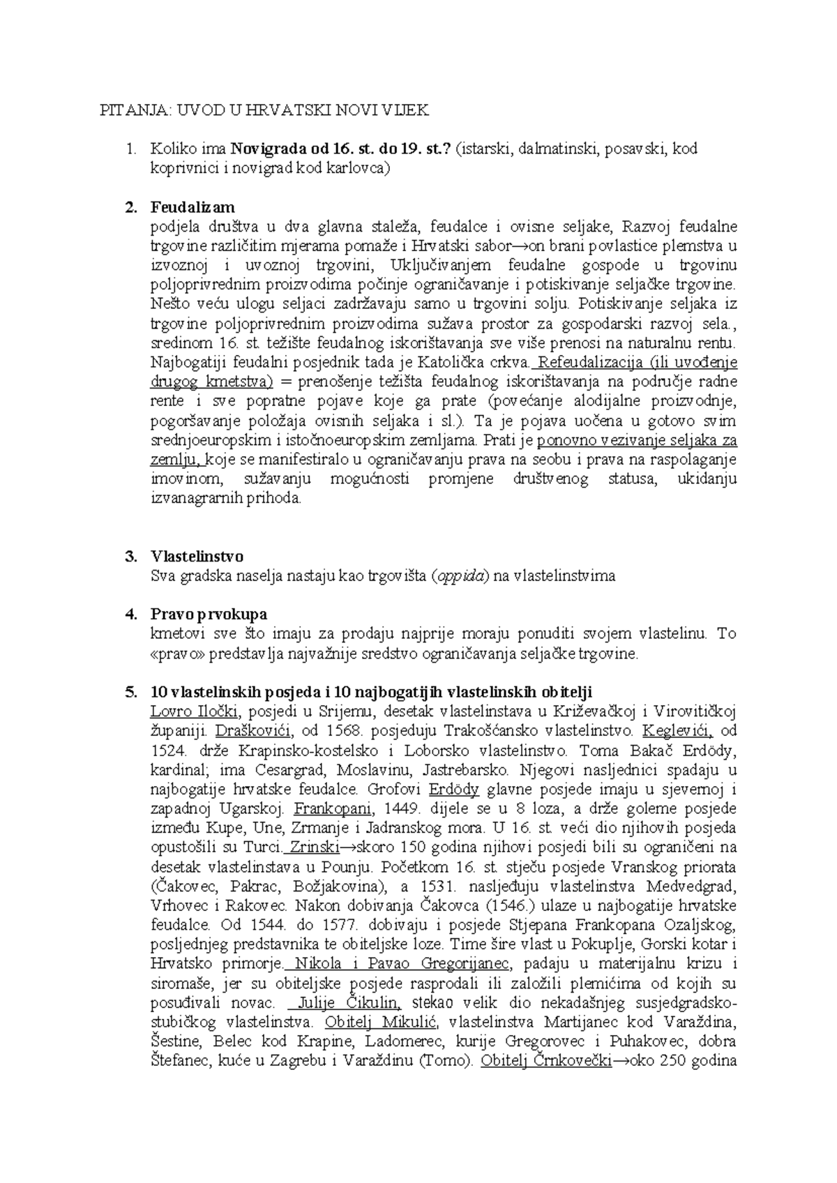 PIT 301: Skripta o Hrvatskom Novom Vijeku - Ključna Pitanja i Tema ...