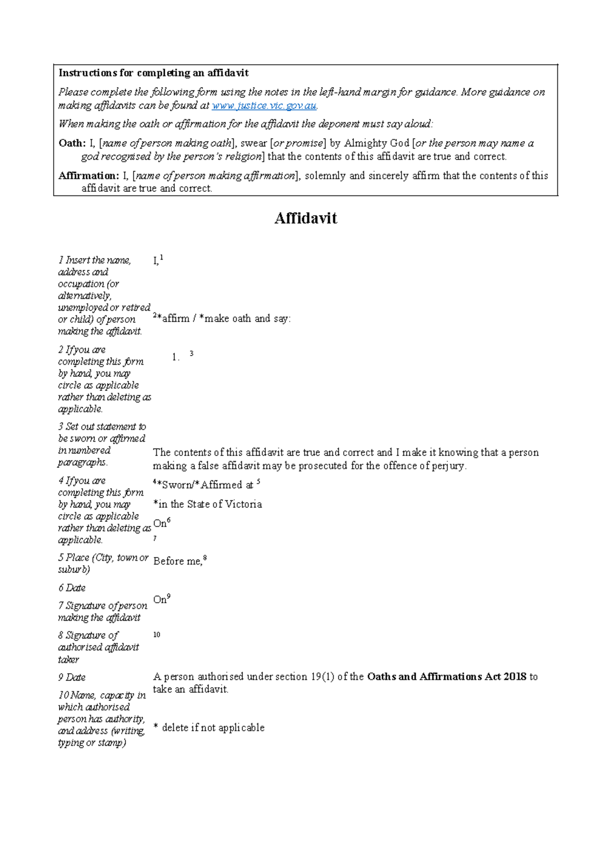 Affidavit Completion Instructions and Template Guide - Studocu