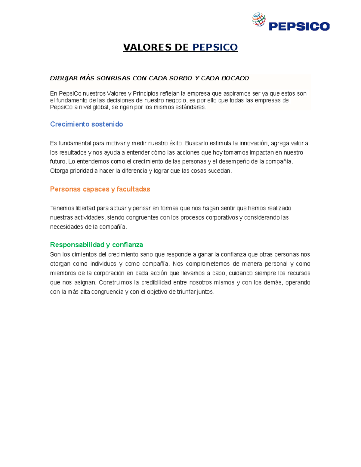 Valor de empresas pepsico - VALORES DE PEPSICO DIBUJAR MÁS SONRISAS CON ...