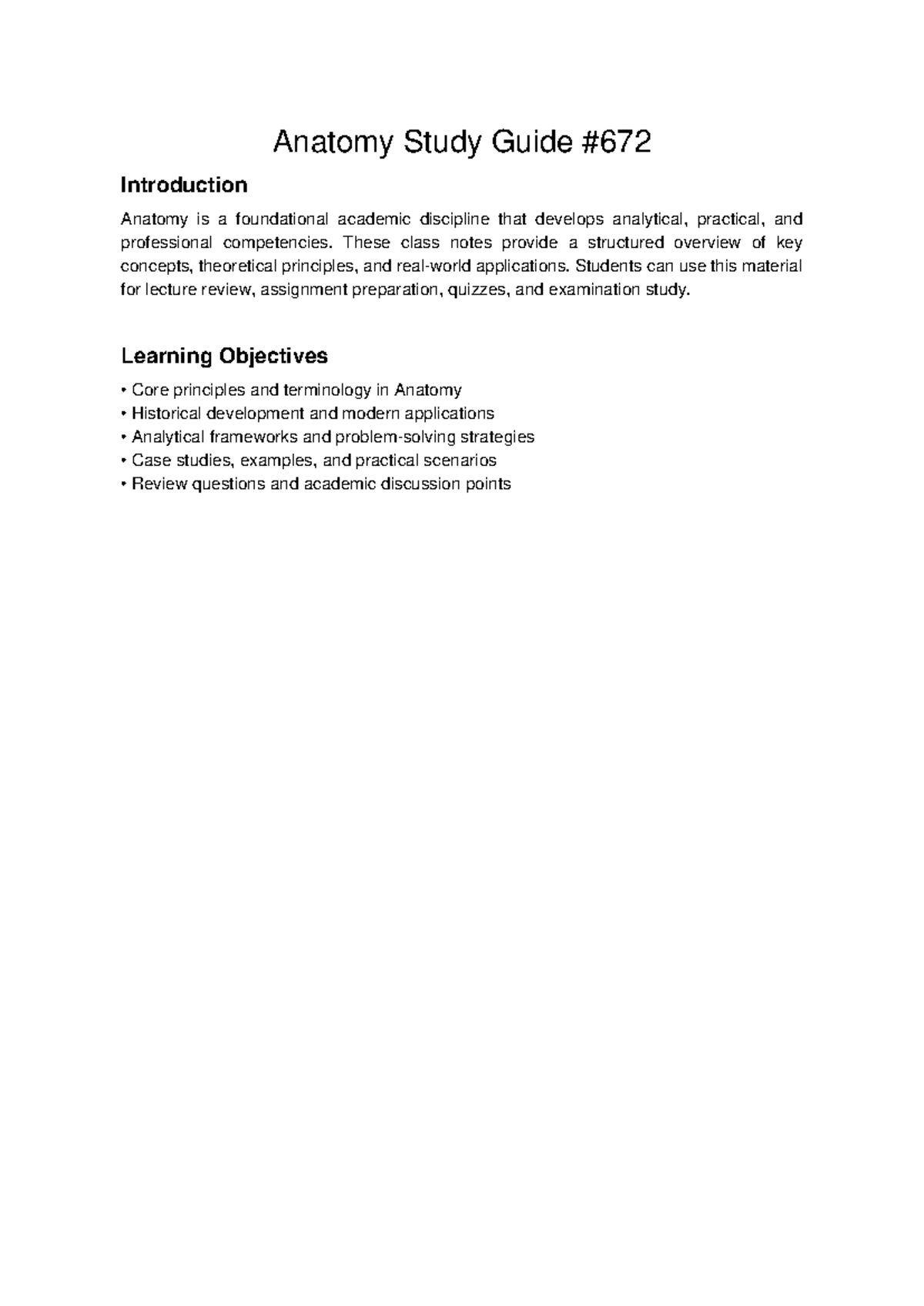 Anatomy Class Notes 672: Comprehensive Study Guide for Success - Studocu