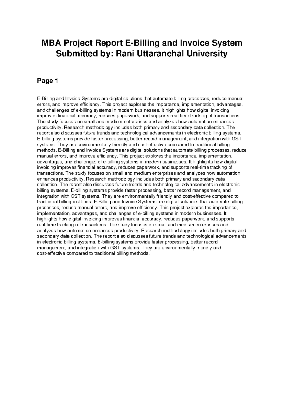 MBA E-Billing Project Report: Automation in Invoice Systems - Studocu