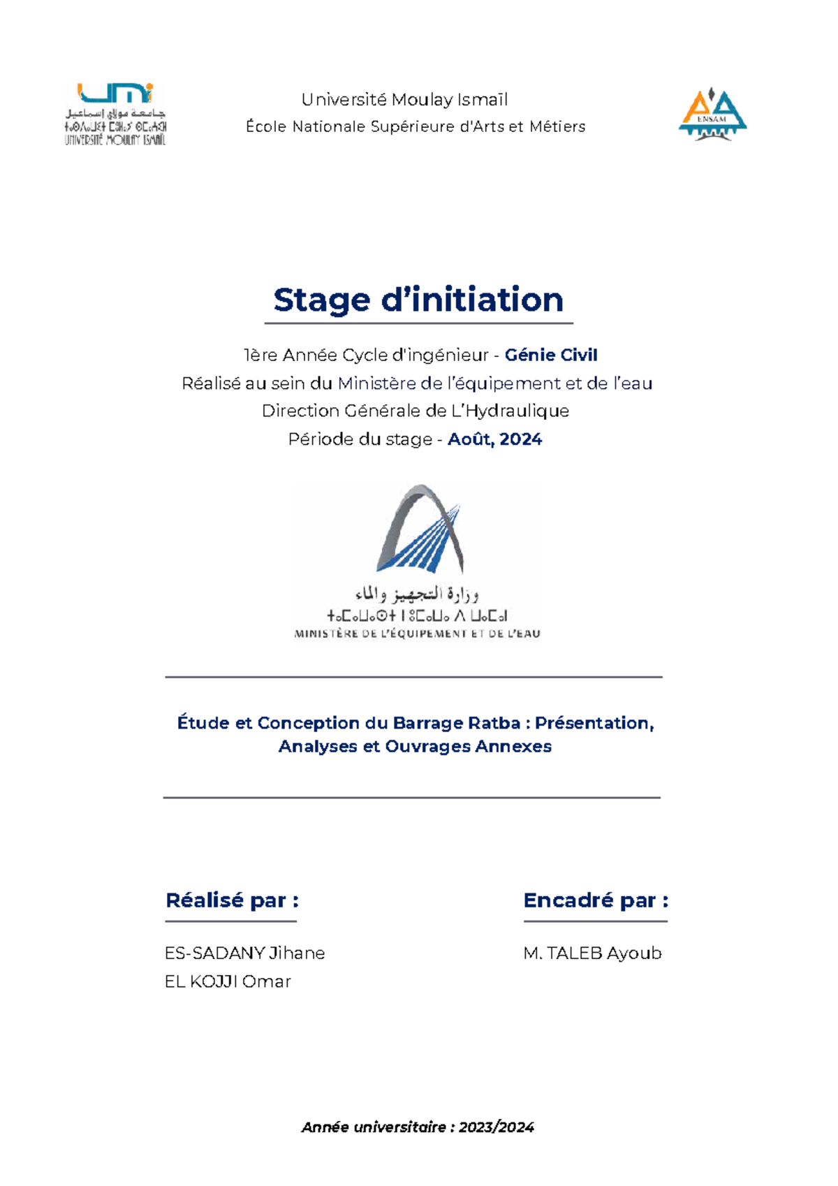 Rapport d'Étude sur le Barrage Ratba - Stage 1ère Année Génie Civil ...