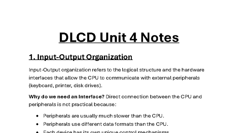 DLCD Unit 4: CPU Interfaces and Data Transfer Mechanisms Notes - Studocu