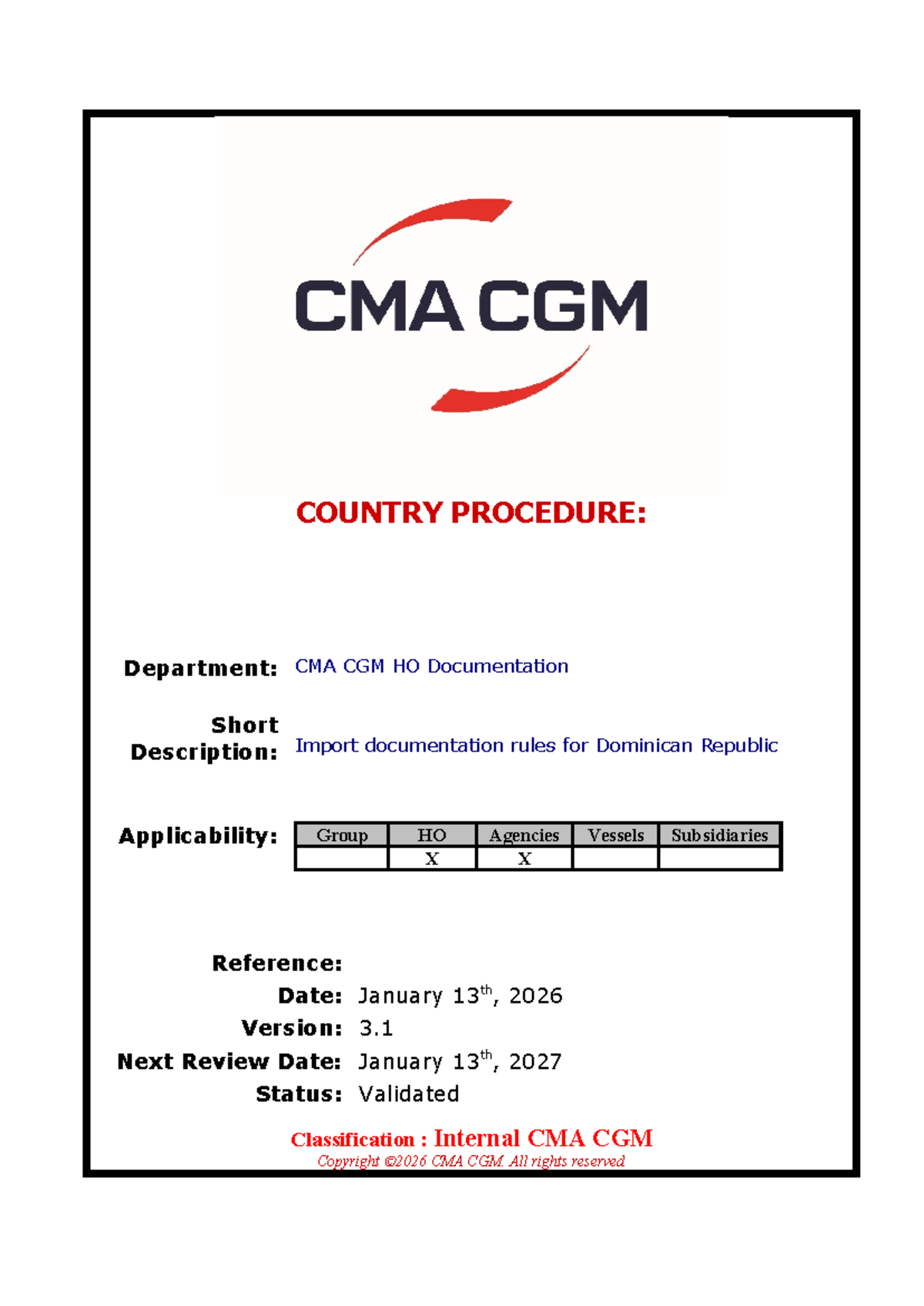 CMA CGM HO Import Documentation Procedures for Dominican Republic - Studocu