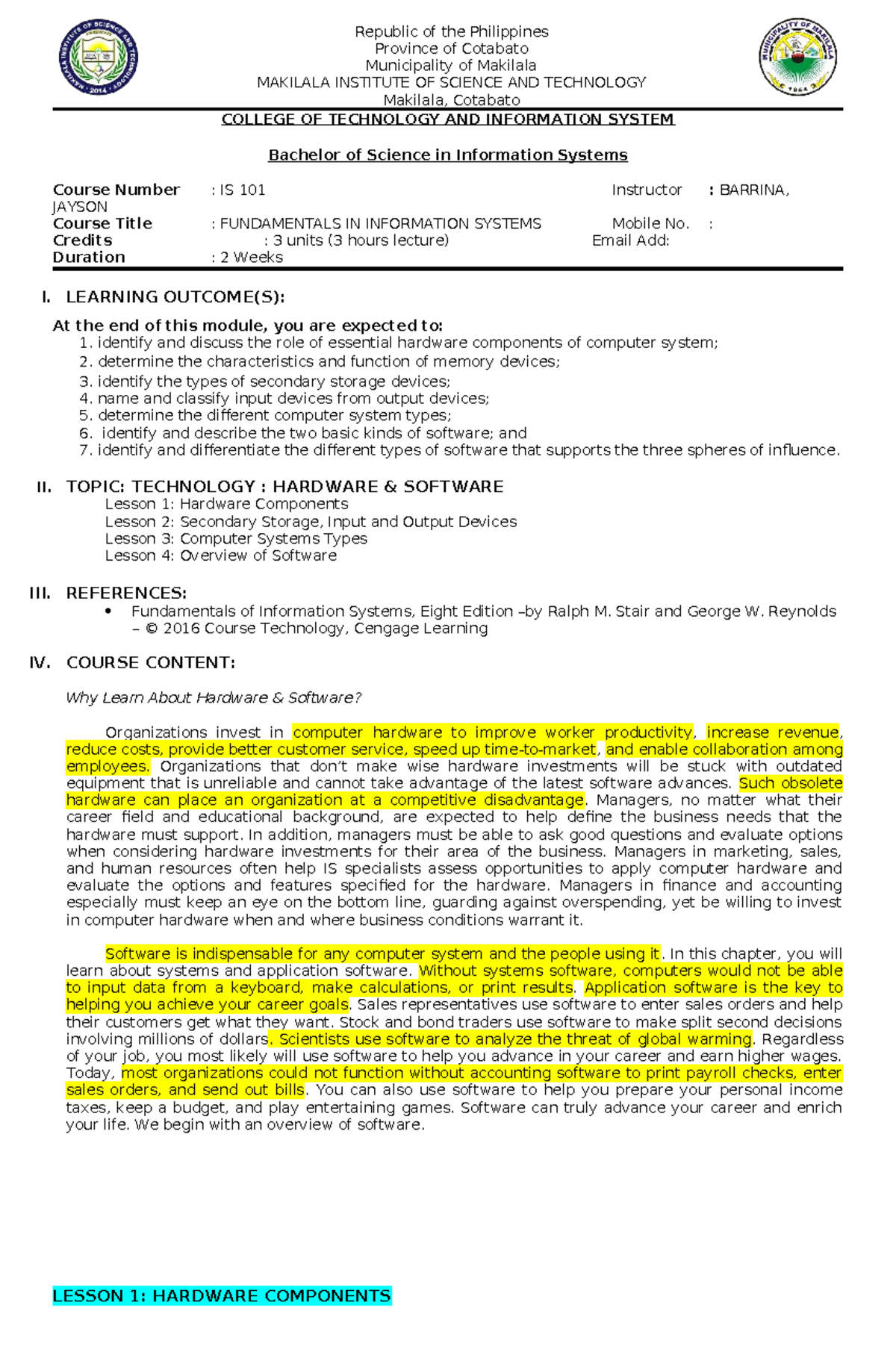 IS 101: Module 3 - Fundamentals of Information Systems (Week 5) - Studocu