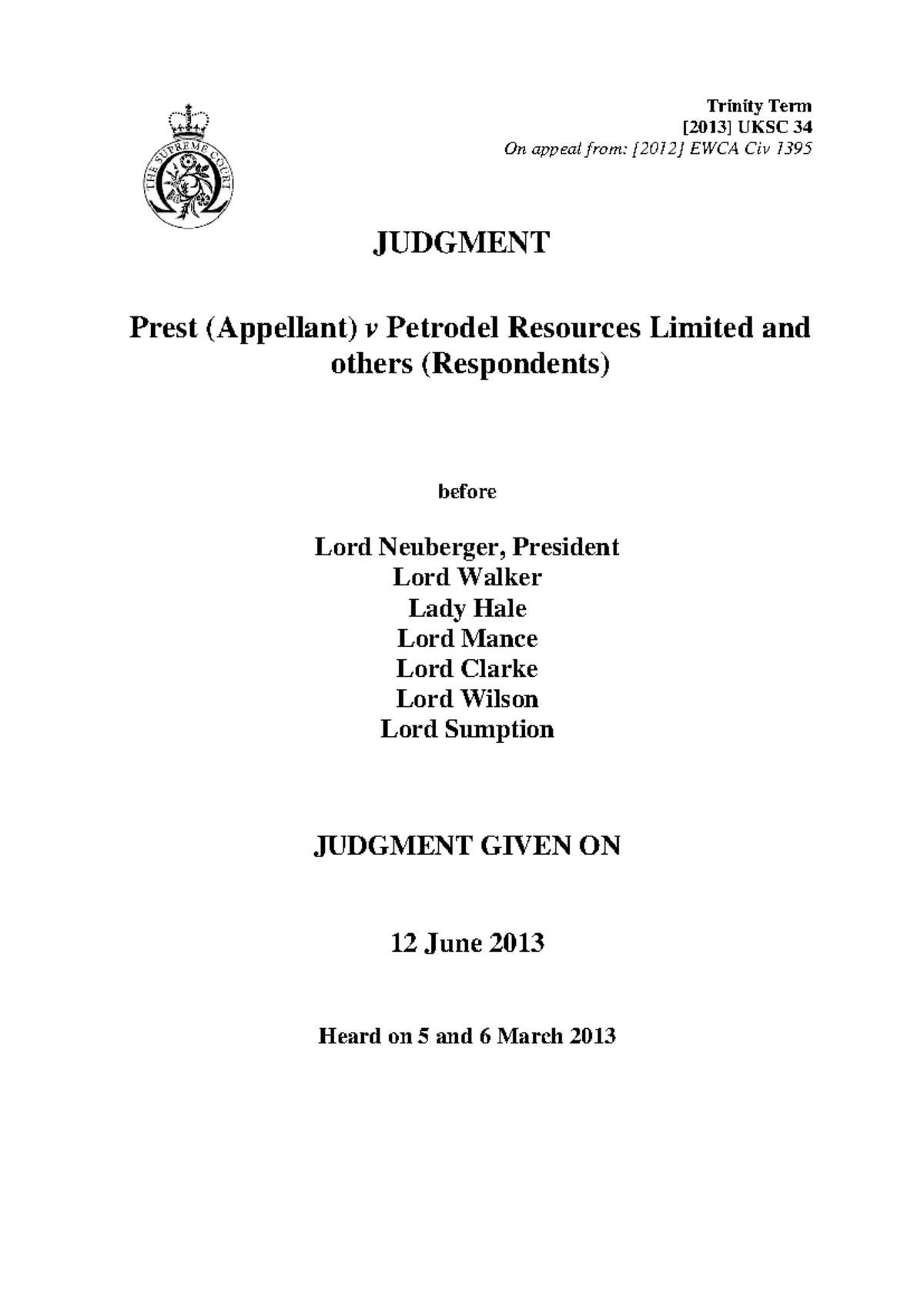 Prest v petrodel - case study - Trinity Term [2013] UKSC 34 On appeal ...
