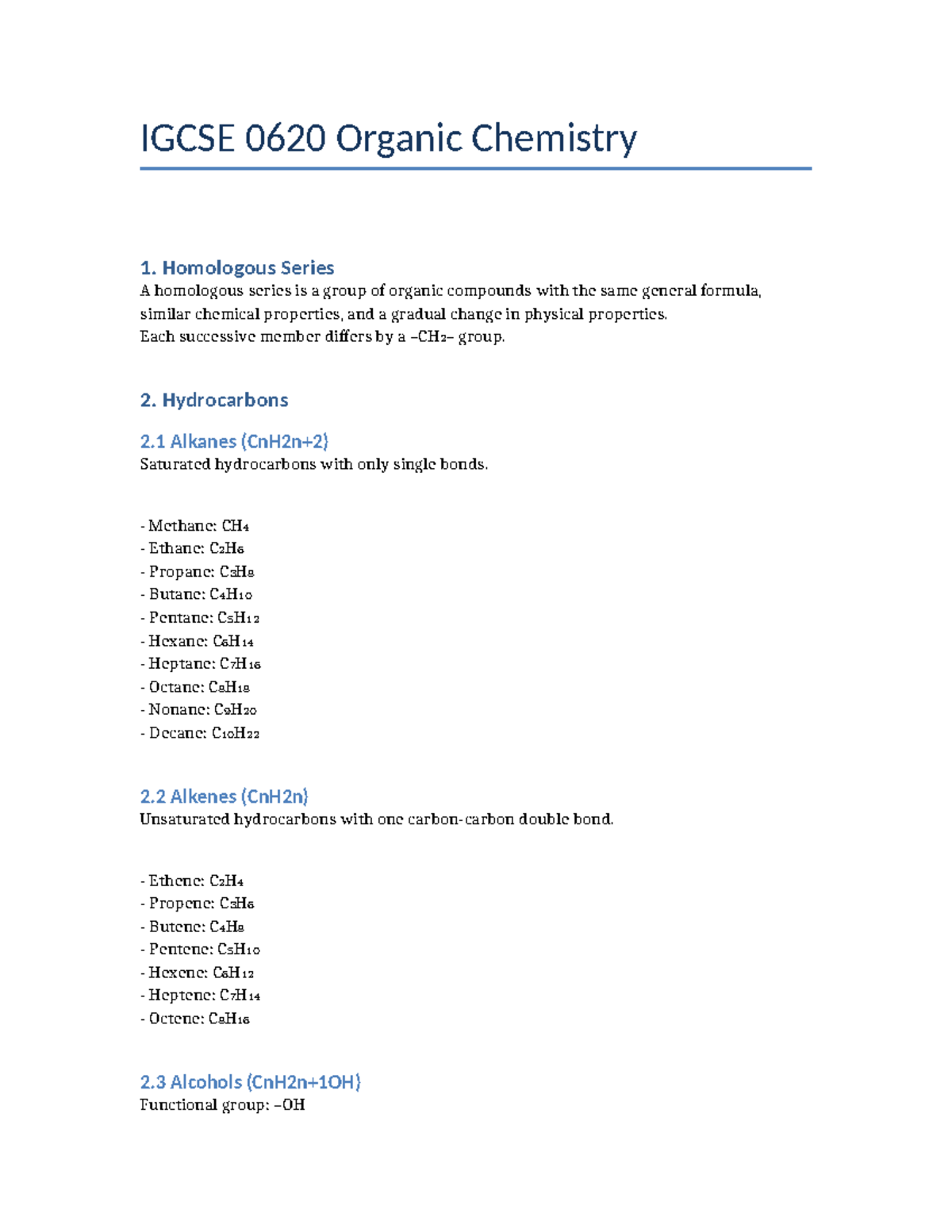 IGCSE 0620 Organic Chemistry: Complete Notes on Hydrocarbons & Polymers ...