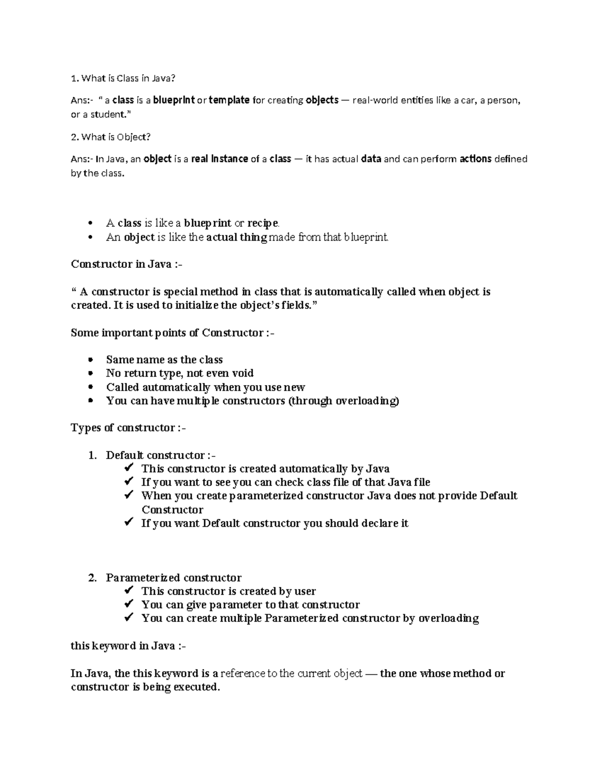 Java OOP Concepts: Classes, Objects, Constructors, and Inheritance - Studocu