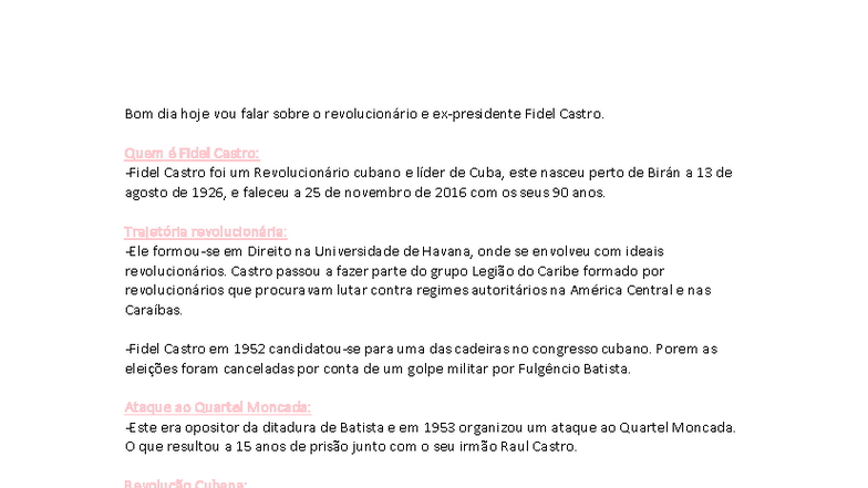 Quem é Fidel Castro: Revolução e Legado - Guião - Studocu