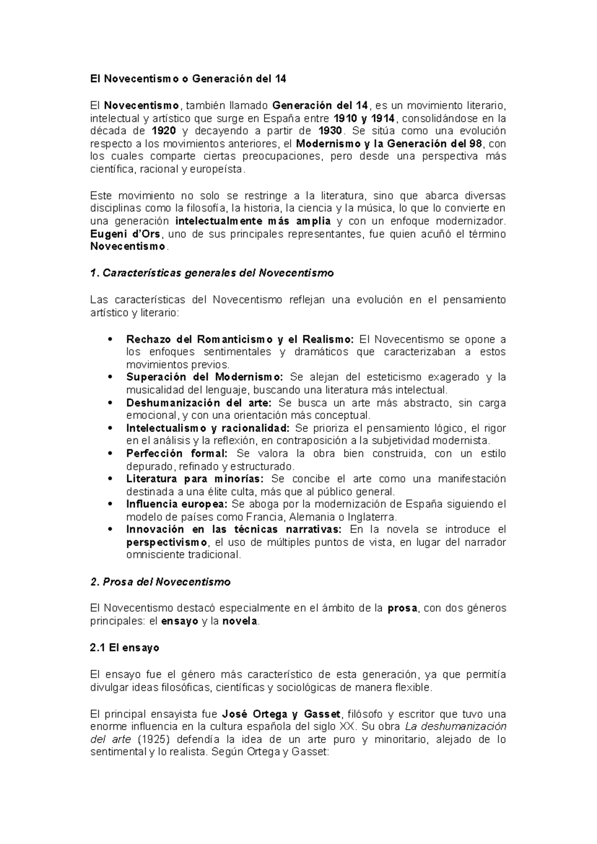 El Novecentismo o Generación del 14 - Se sitúa como una evolución ...