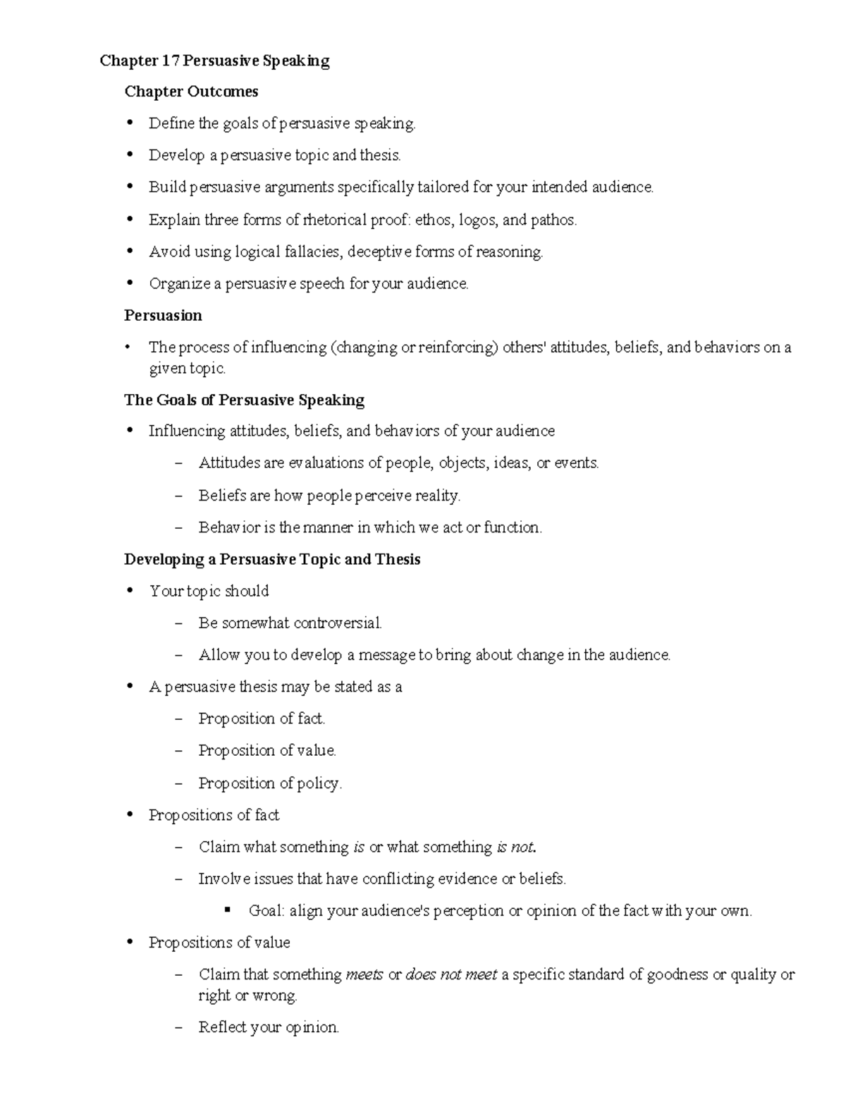 Chapter 17: Persuasive Speaking Strategies & Rhetorical Proof (Comm 101 ...