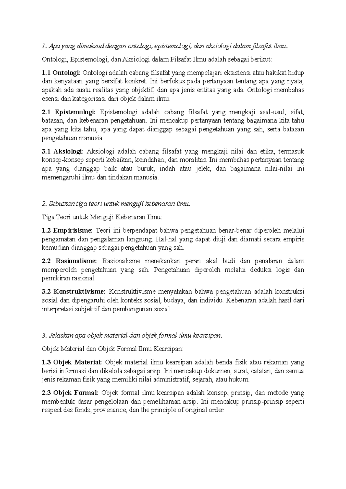 Ontologi, Epistemologi, dan Aksiologi dalam Filsafat Ilmu - Studocu